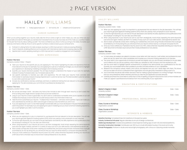 ATS Friendly Resume Template, Modern Minimalist CV for Microsoft Word ...