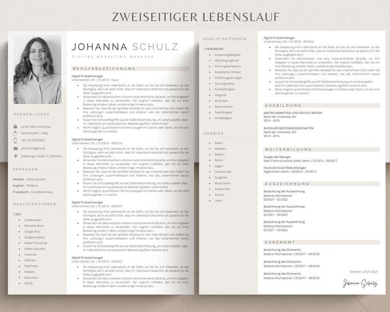 Bewerbungsvorlagen Lebenslauf Vorlage Word Google Docs Mac - Etsy