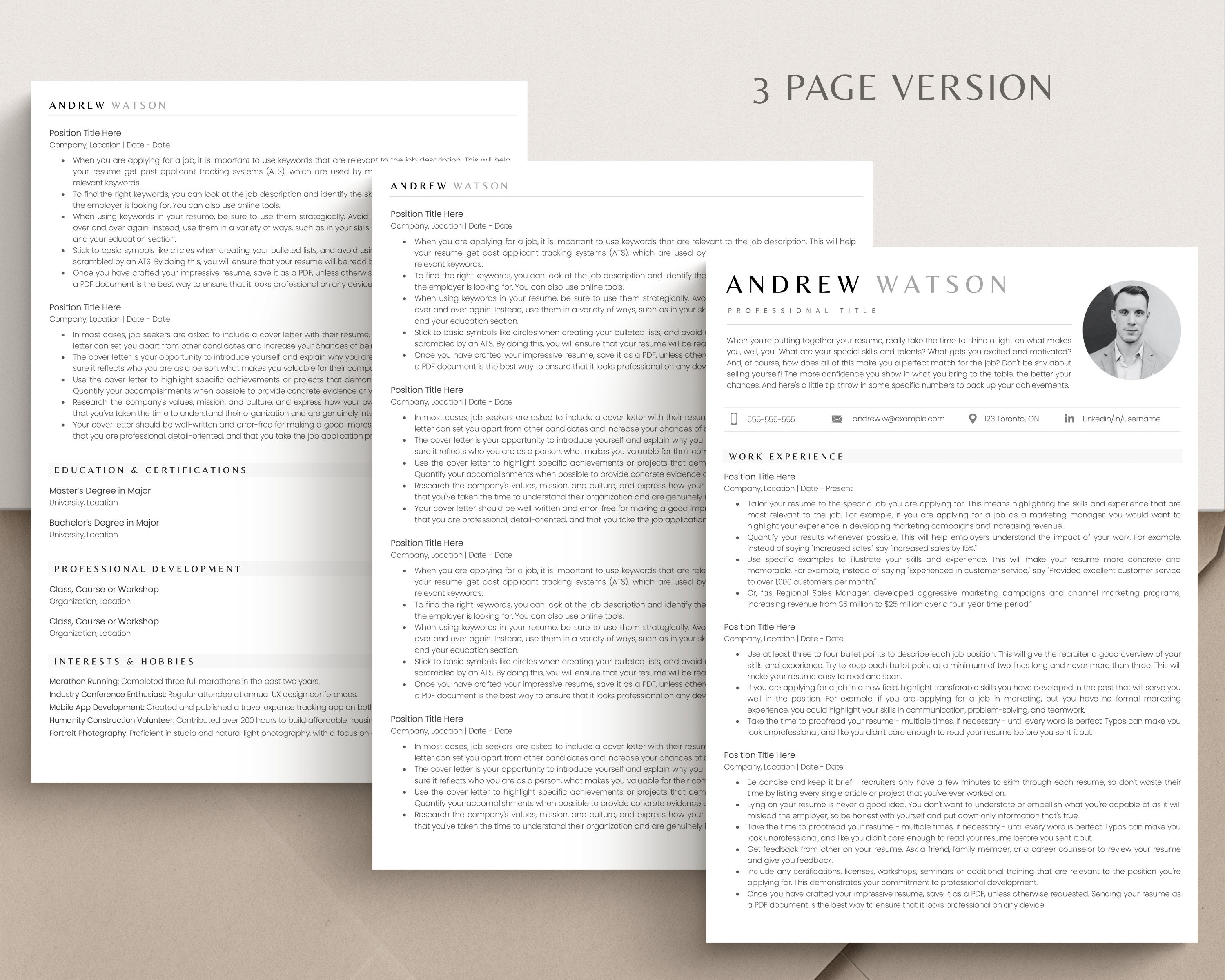 Resume Template Word & Mac Pages, Minimalist Resume Template With Photo ...