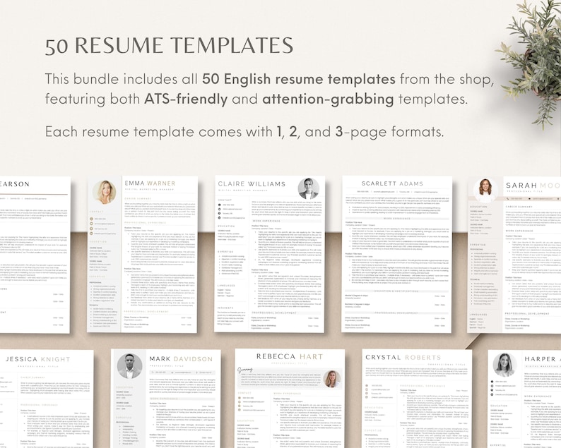 50 Resume Templates Bundle, Modern & ATS Friendly CV Templates for Word ...