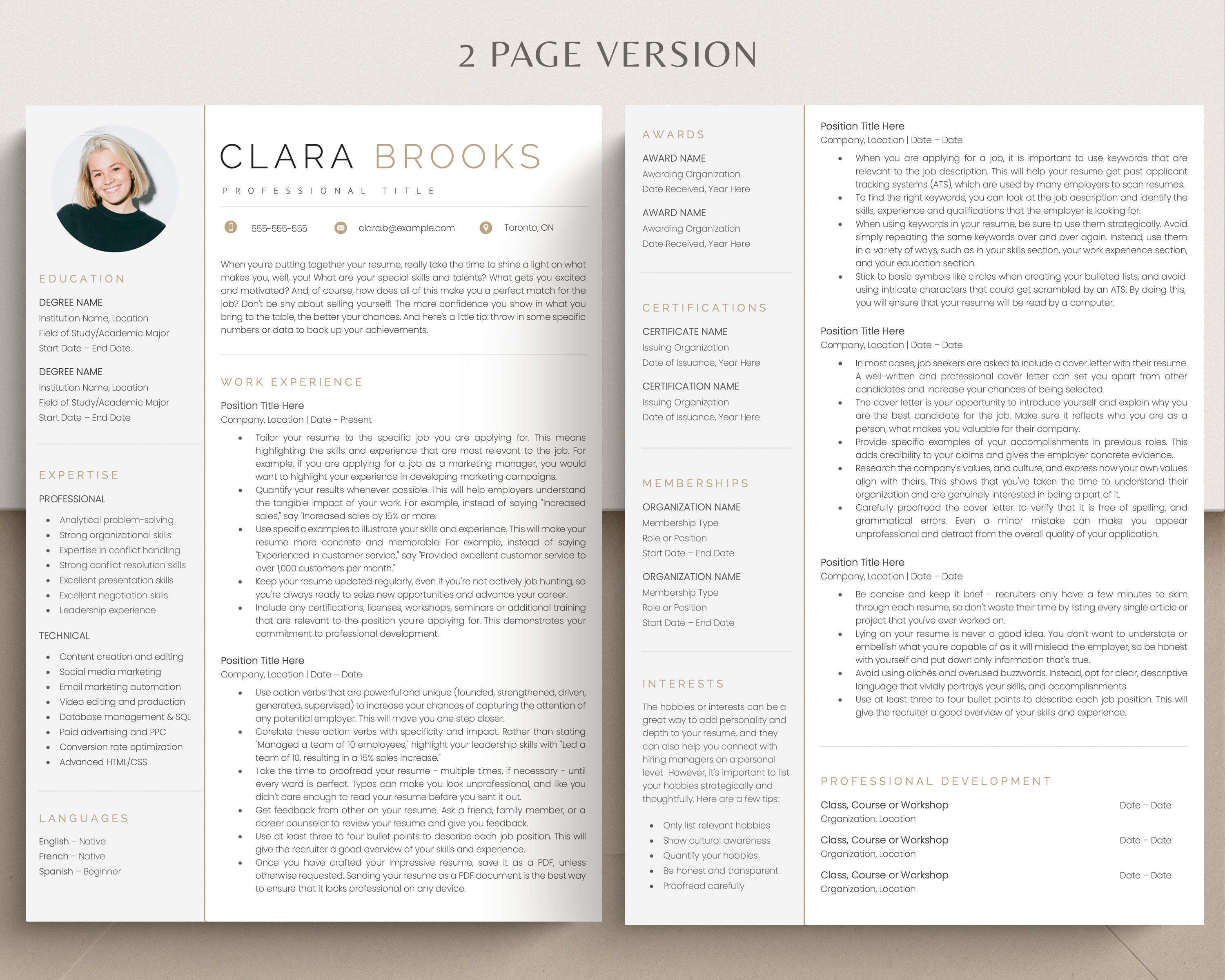 Resume Template Professional With Photo, Resume Template Word, Google ...