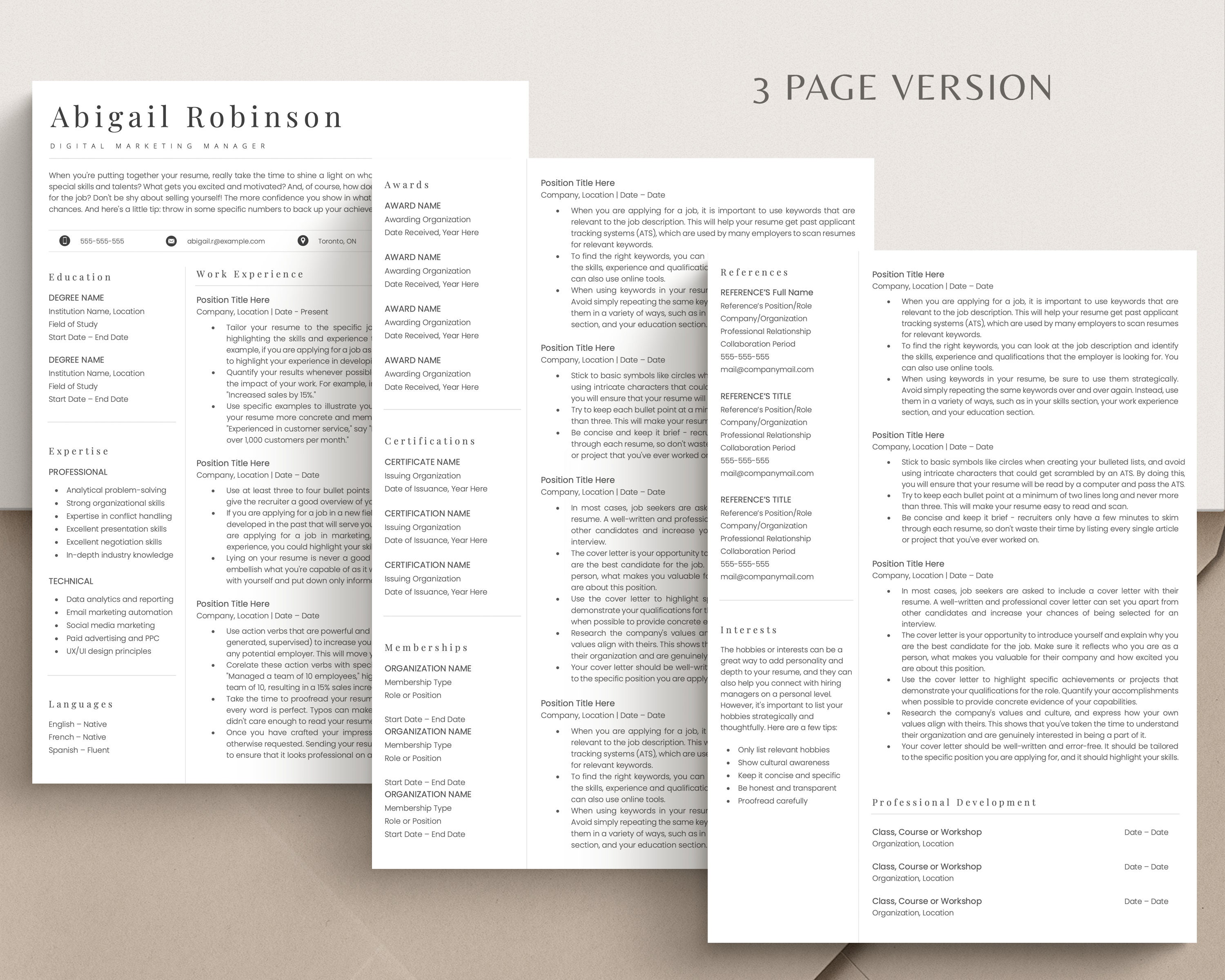 Resume Template, Modern Professional Resume Template Word, Google Docs ...