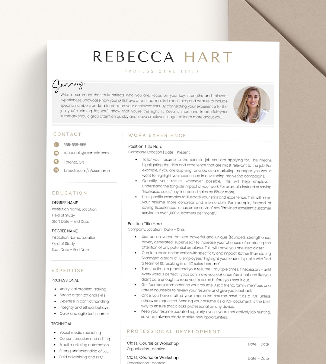 Modern Resume Template With Photo, Professional CV Template for Word ...