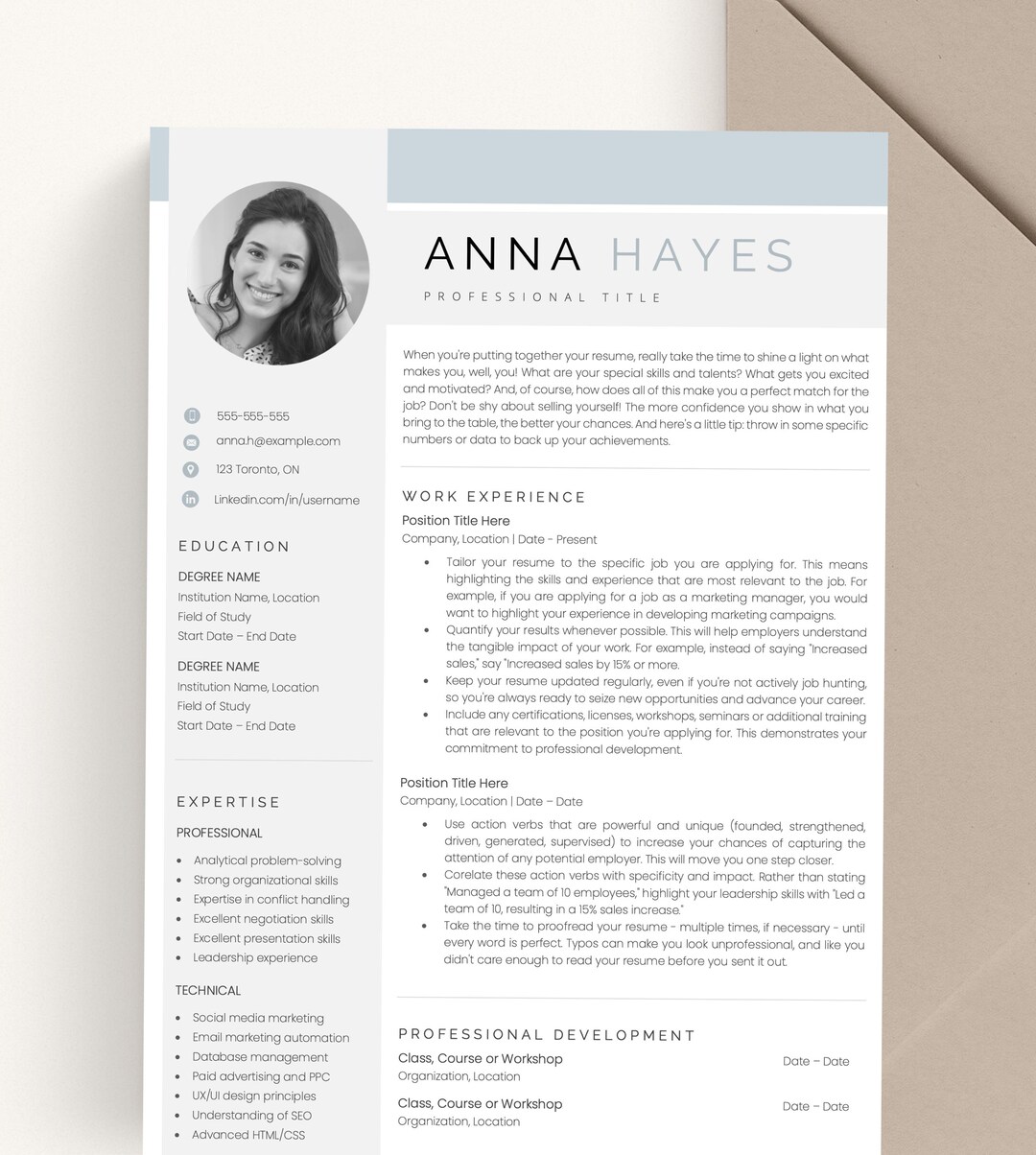 Professional Resume Template With Photo for Google Docs, Word & Apple ...