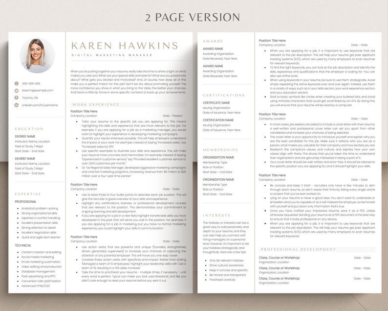 Resume Template Professional With Photo, CV Template Pages, Resume ...