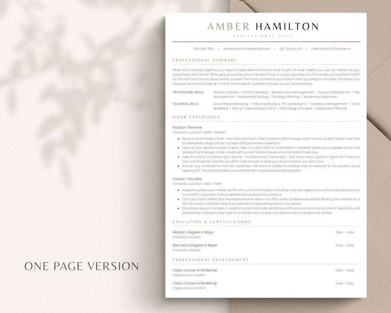 ATS Friendly Resume Template, Simple Minimalist CV Template for Google ...