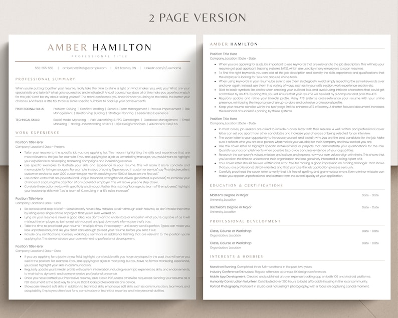 ATS Friendly Resume Template, Simple Minimalist CV Template for Google ...