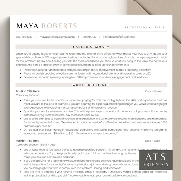 Resume Template, ATS Resume Template for Microsoft Word & Mac Apple ...