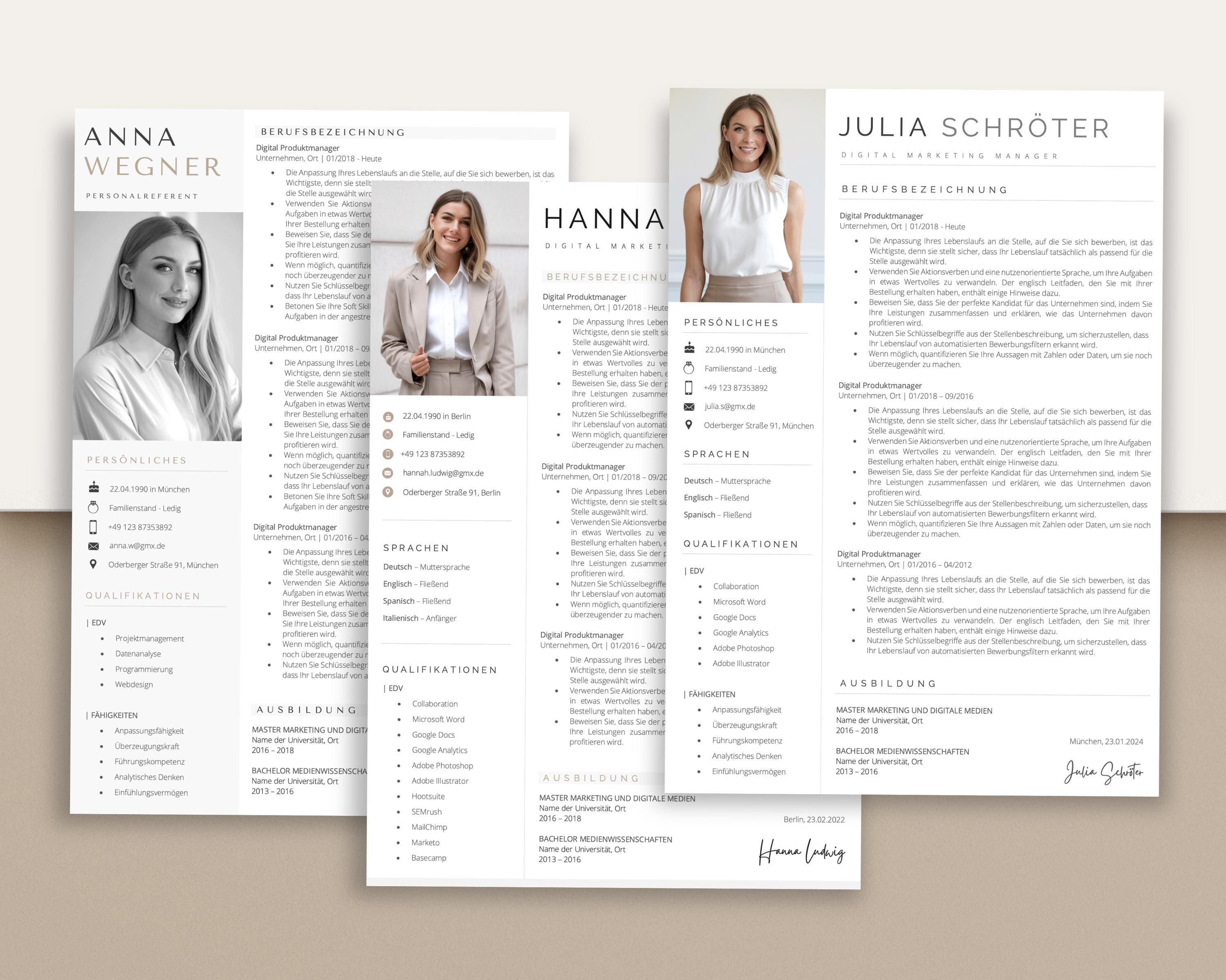 14 German Resume Template Bundle: CV Templates, Cover Letters ...