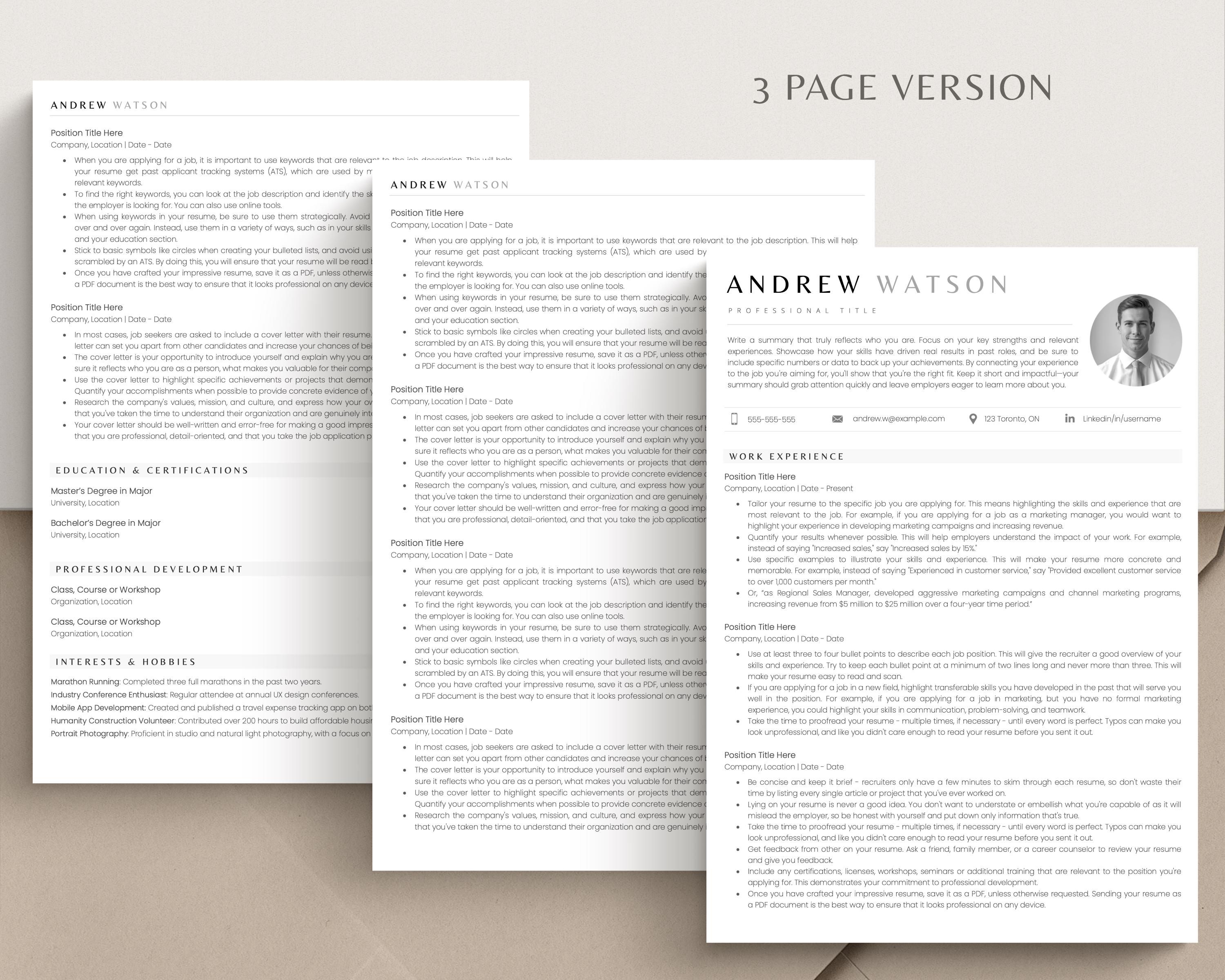 Modèle de CV, pages Word et Mac, modèle de CV minimaliste avec photo ...