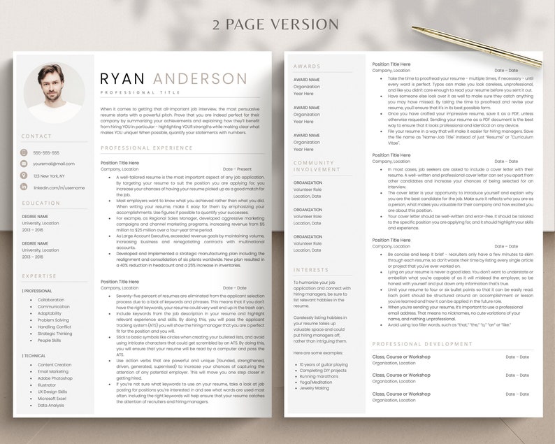 Resume Template Google Docs Word & Apple Pages Modern - Etsy