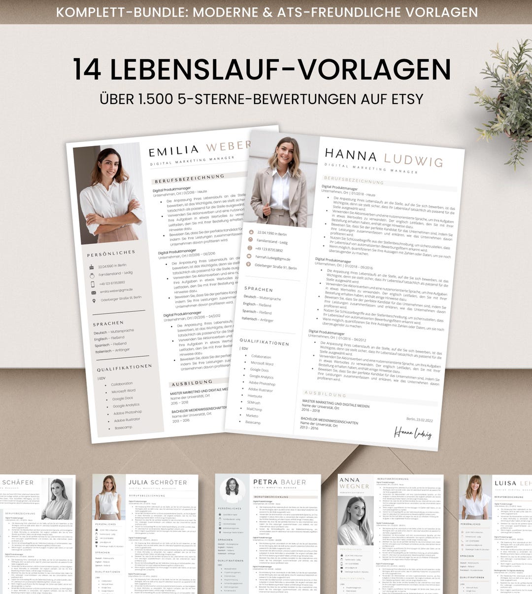 14 German Resume Template Bundle: CV Templates, Cover Letters ...