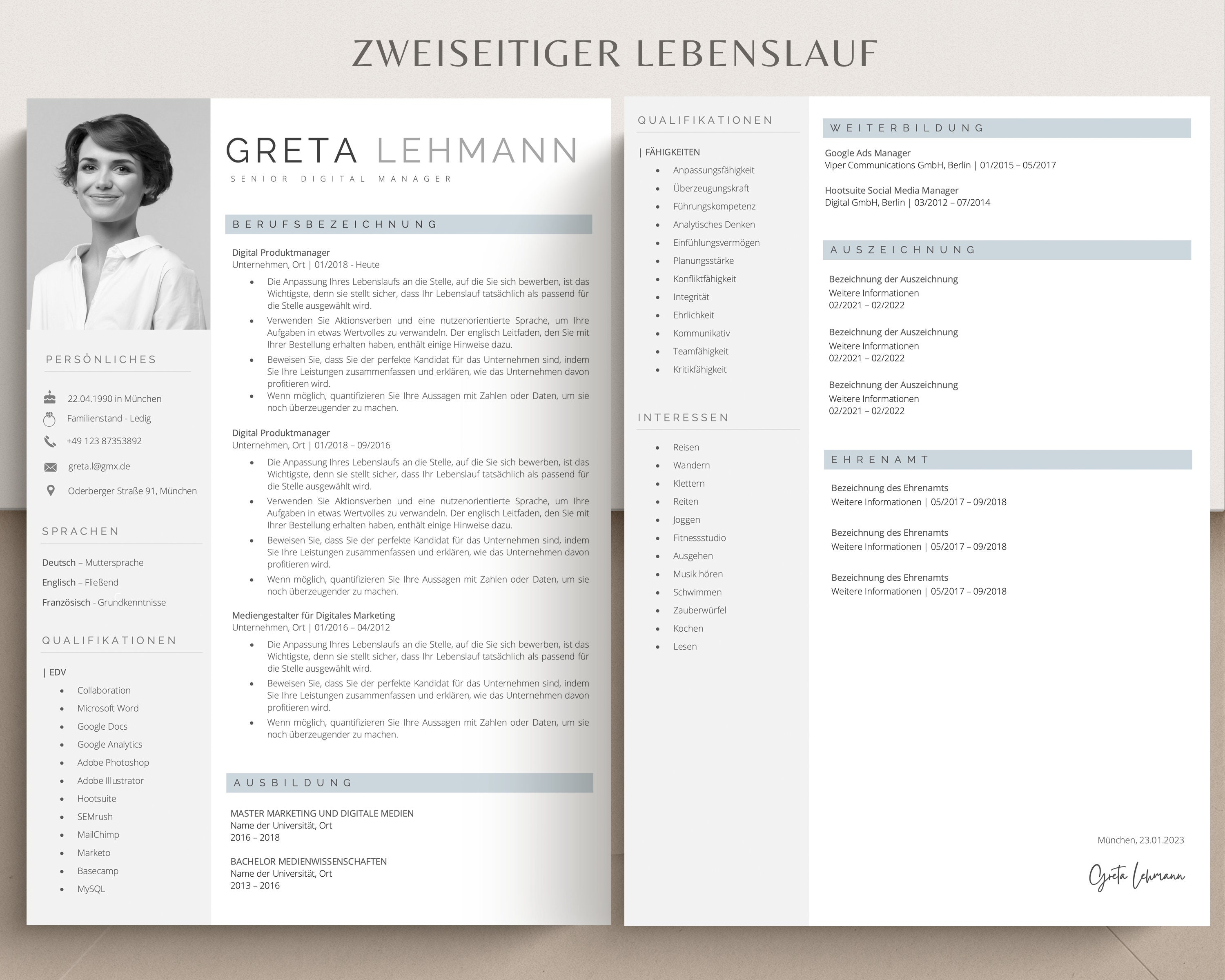 Professional German CV Template With Photo, Modern Resume for Microsoft ...