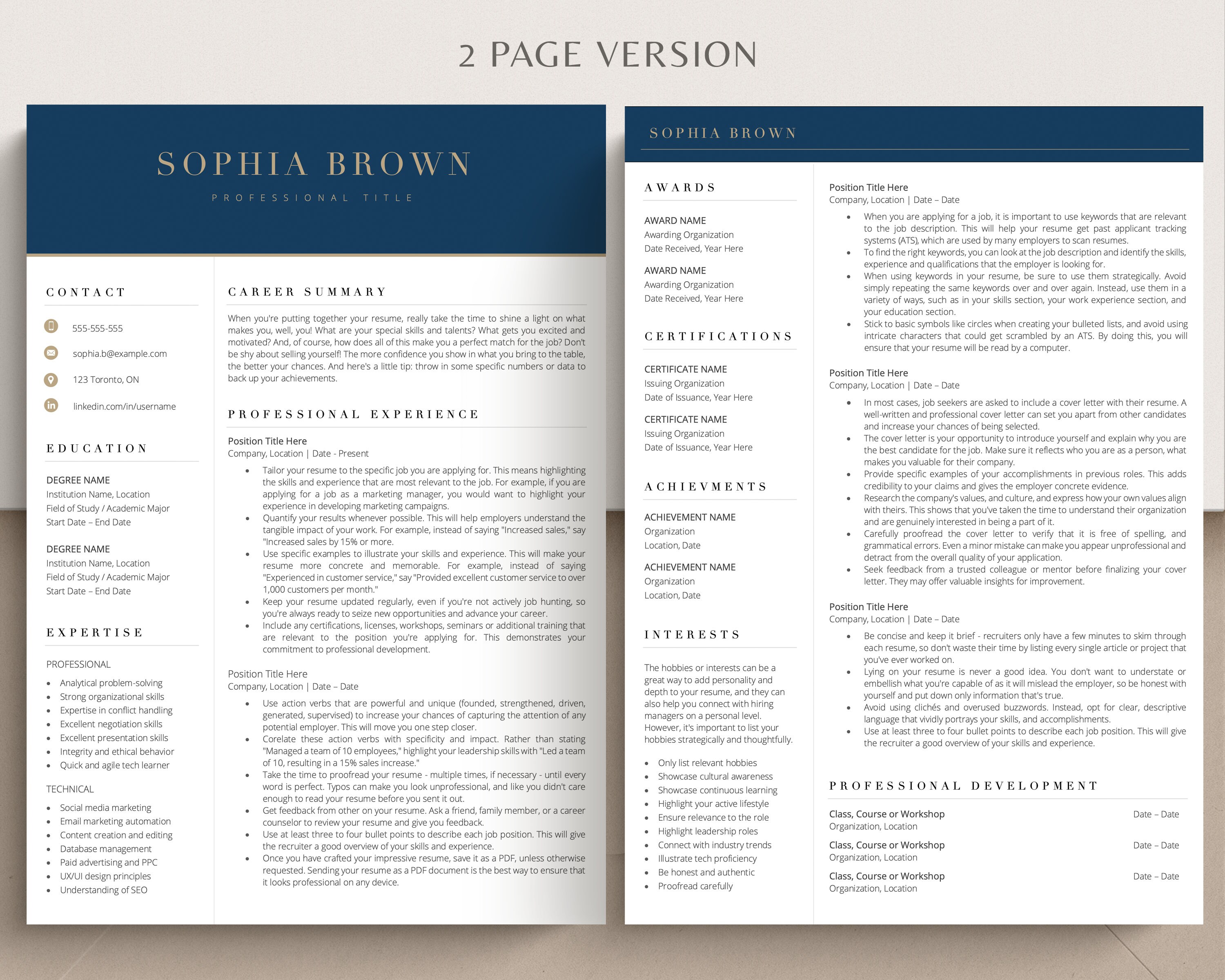 Resume Template, Professional C Level Resume Template for Word & Mac ...