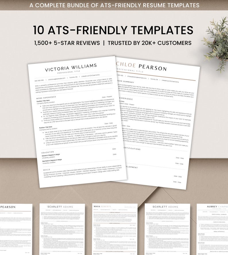 ATS Friendly Resume Templates: Minimalist CV Bundle for MS Word, Google ...