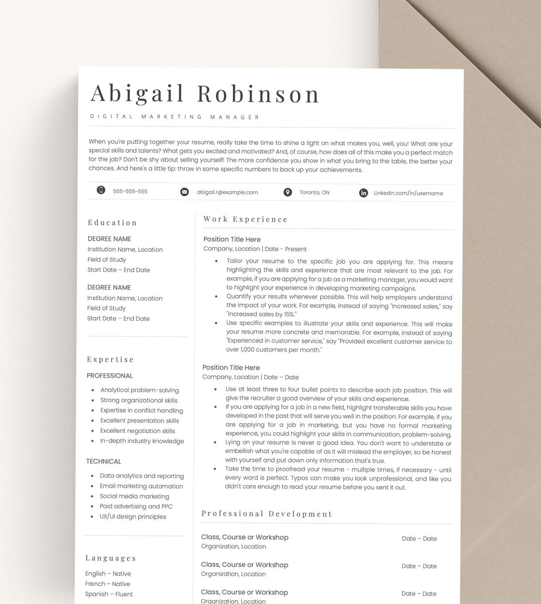 Professional Resume Template, Modern Simple CV Template for Google Docs ...