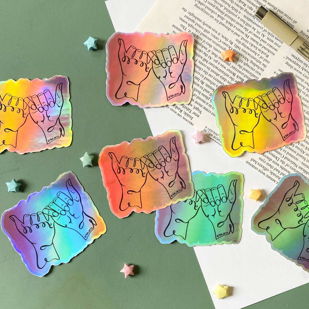 Holographic Rainbow Promises Sticker - Pinky Promise - Lineart Sticker ...