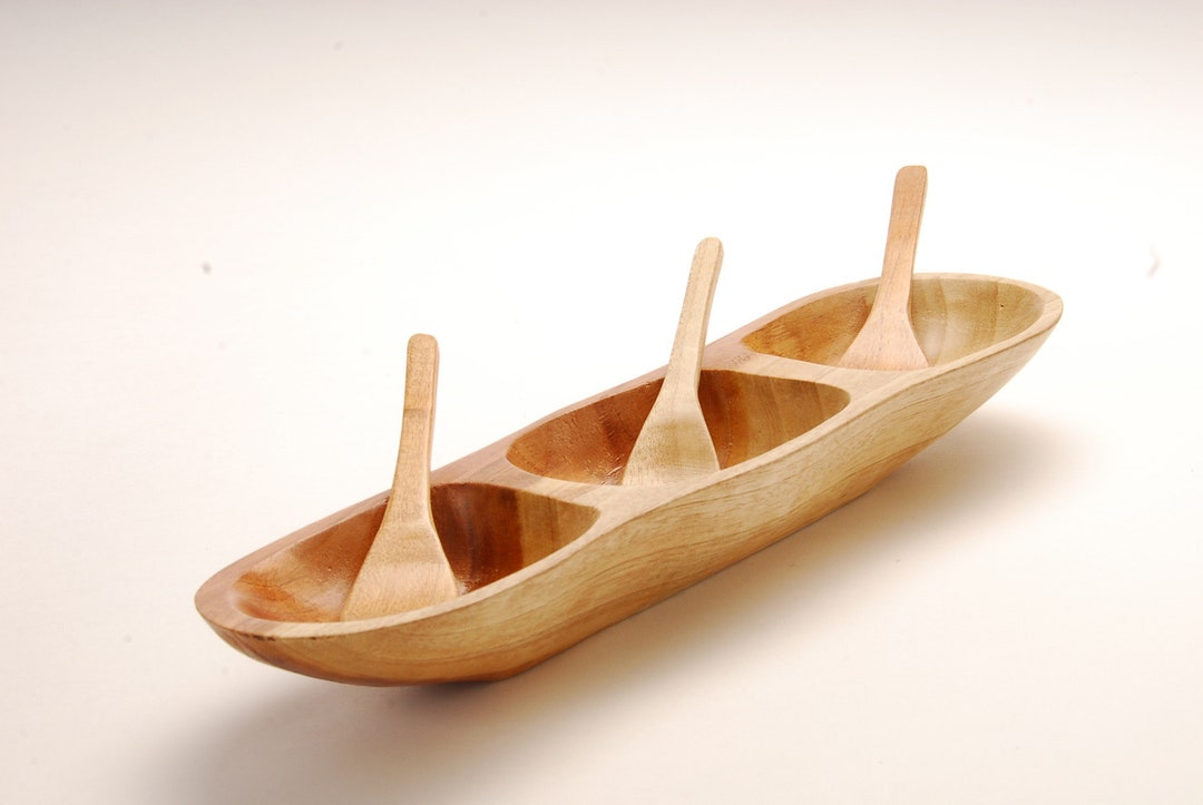 Handmade Wood 3 Section Salsa Holder With Serving Spoons - Etsy