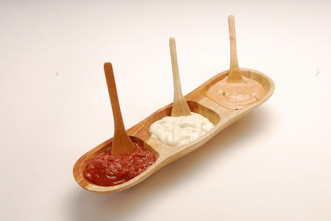 Handmade Wood 3 Section Salsa Holder With Serving Spoons - Etsy