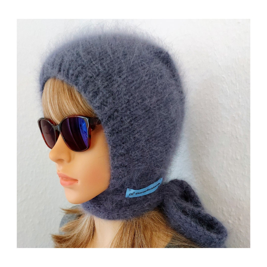 Aviator Bonnet, Knitted Hood With Ties, Beanie Wool Hat, Knitted Wool ...