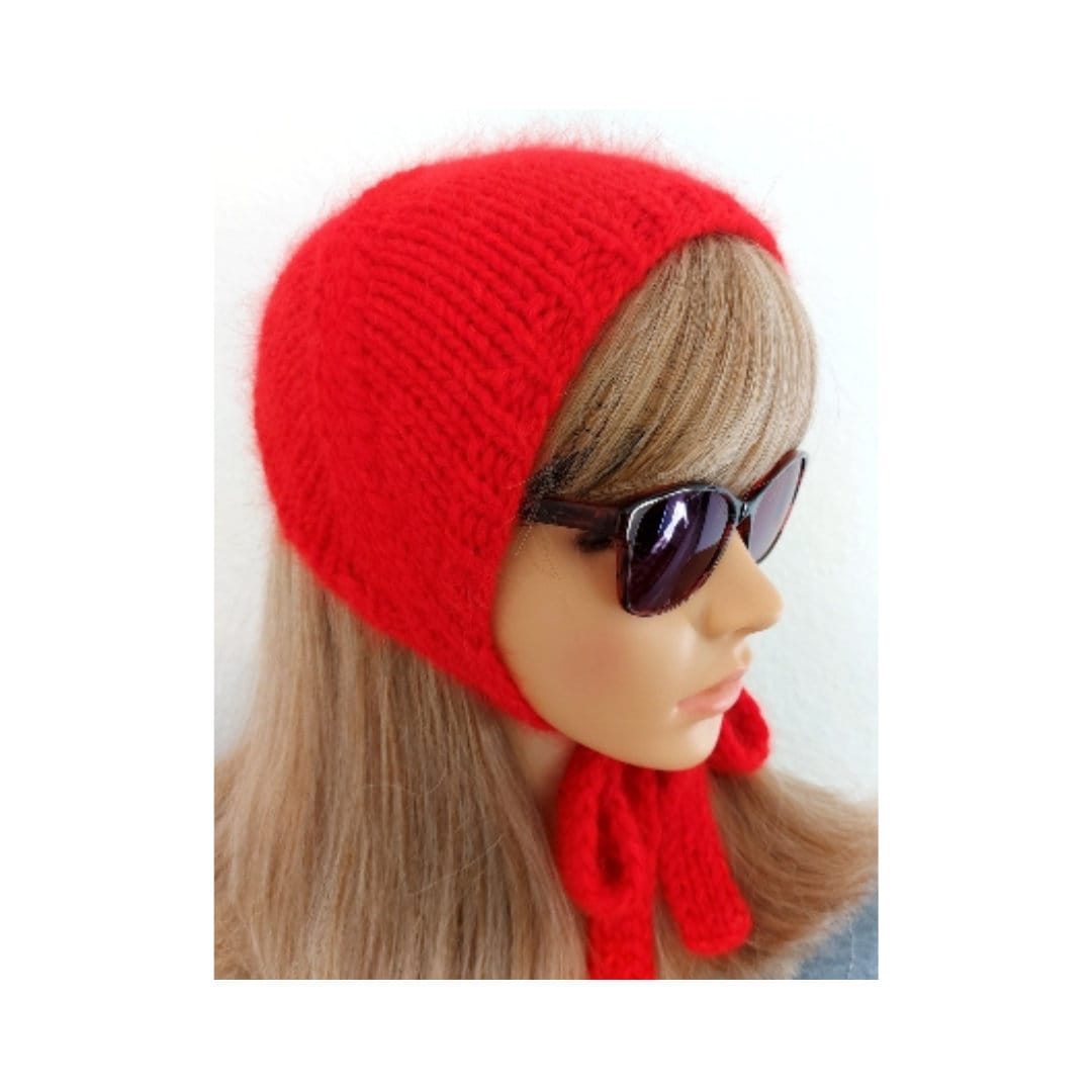 Aviator Bonnet, Knitted Hood With Ties, Beanie Wool Hat, Knitted Wool ...