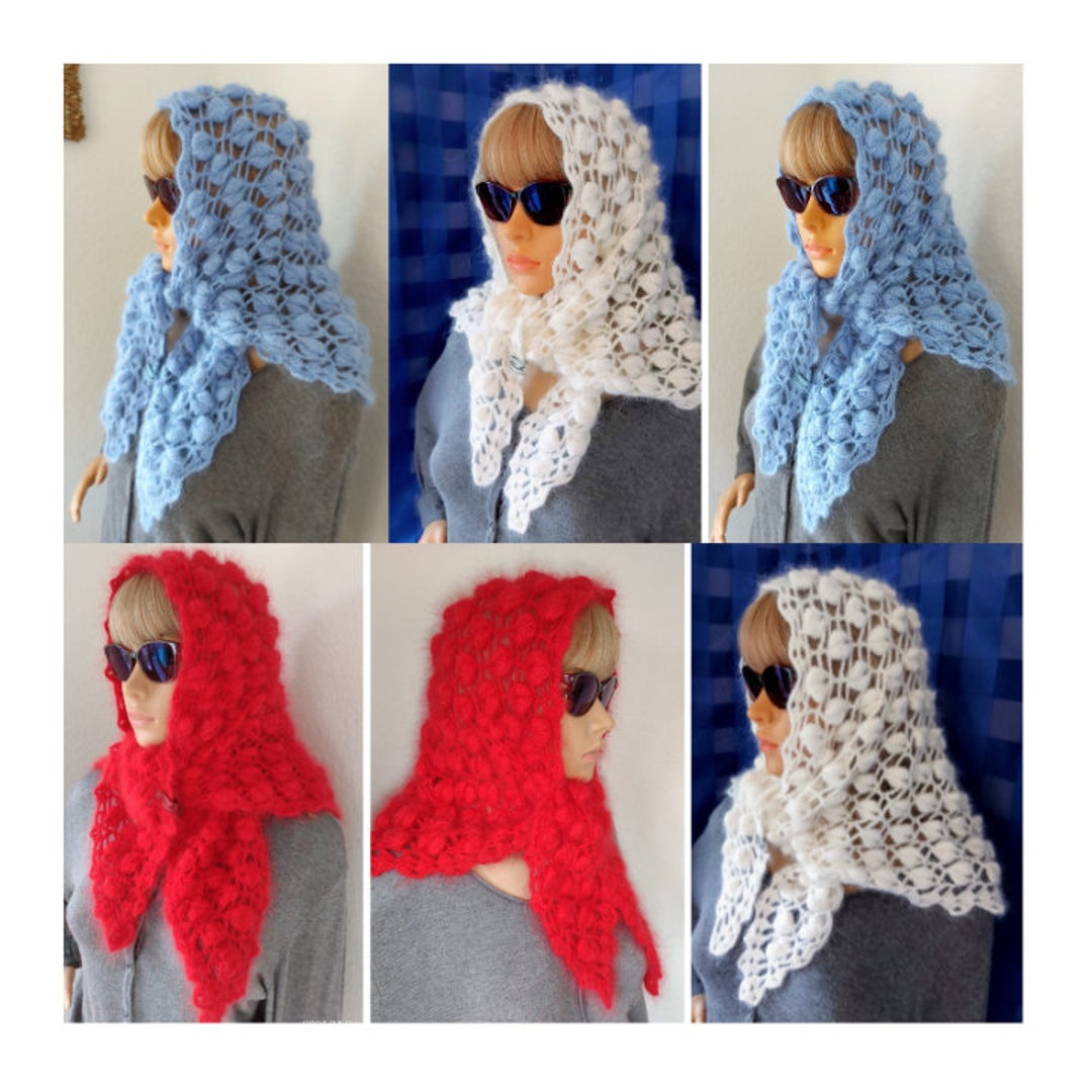 Crochet Lace Headscarf, Hand Knitted Wool Bactus, Hand Knitted ...