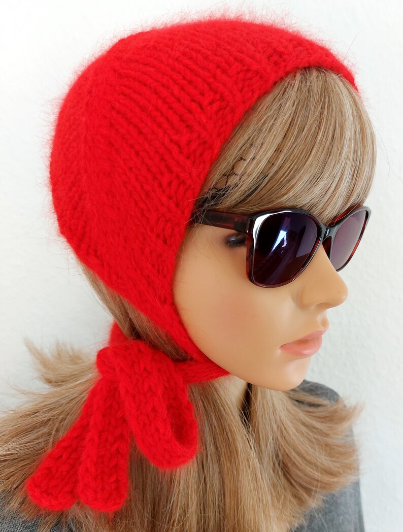 Aviator Bonnet, Knitted Hood With Ties, Beanie Wool Hat, Knitted Wool ...