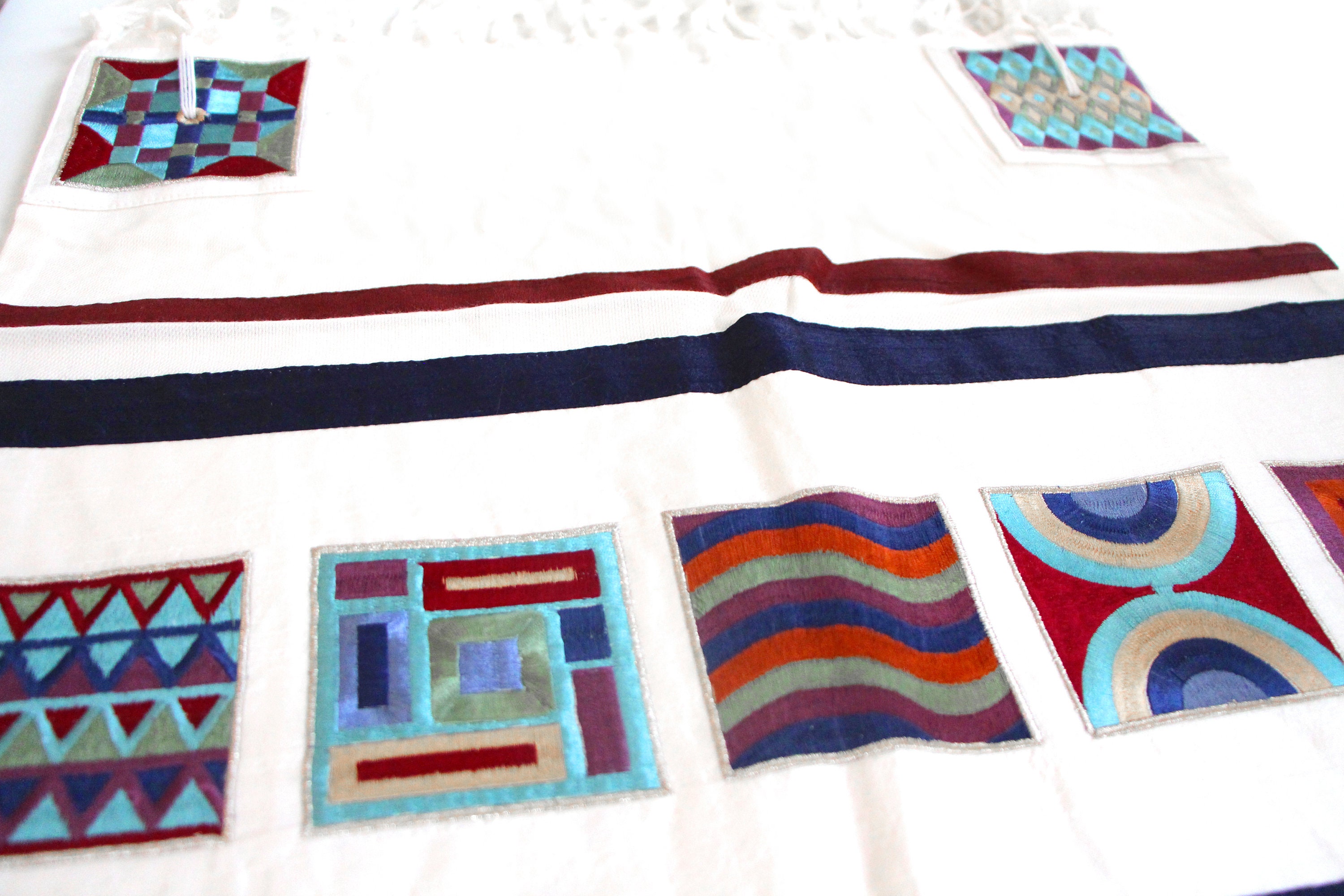 Tallit Set Full Embroidery Squares Multicolor Tallit - Etsy