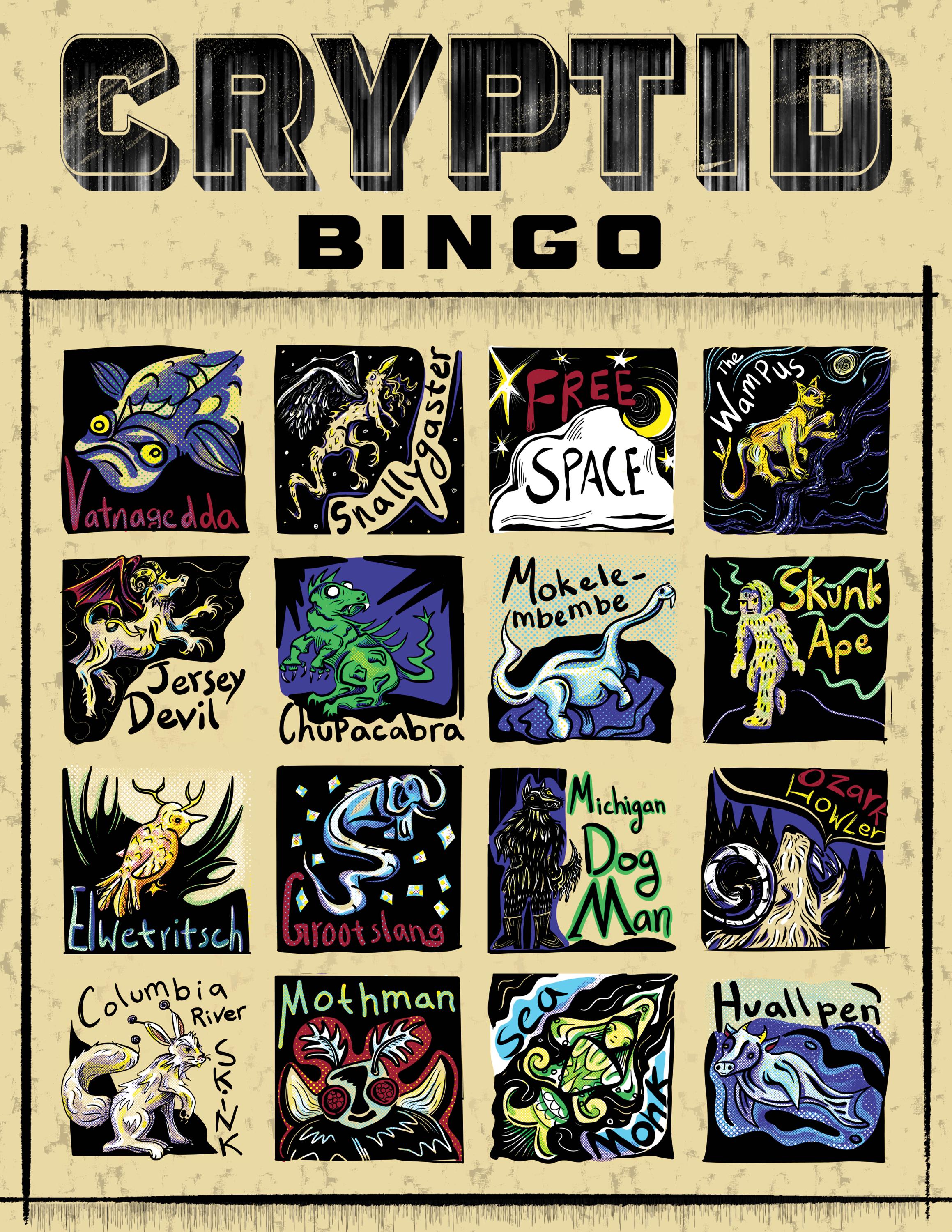Cryptid Bingo Game | 50 Unique Boards | Retro-style Illustrations ...