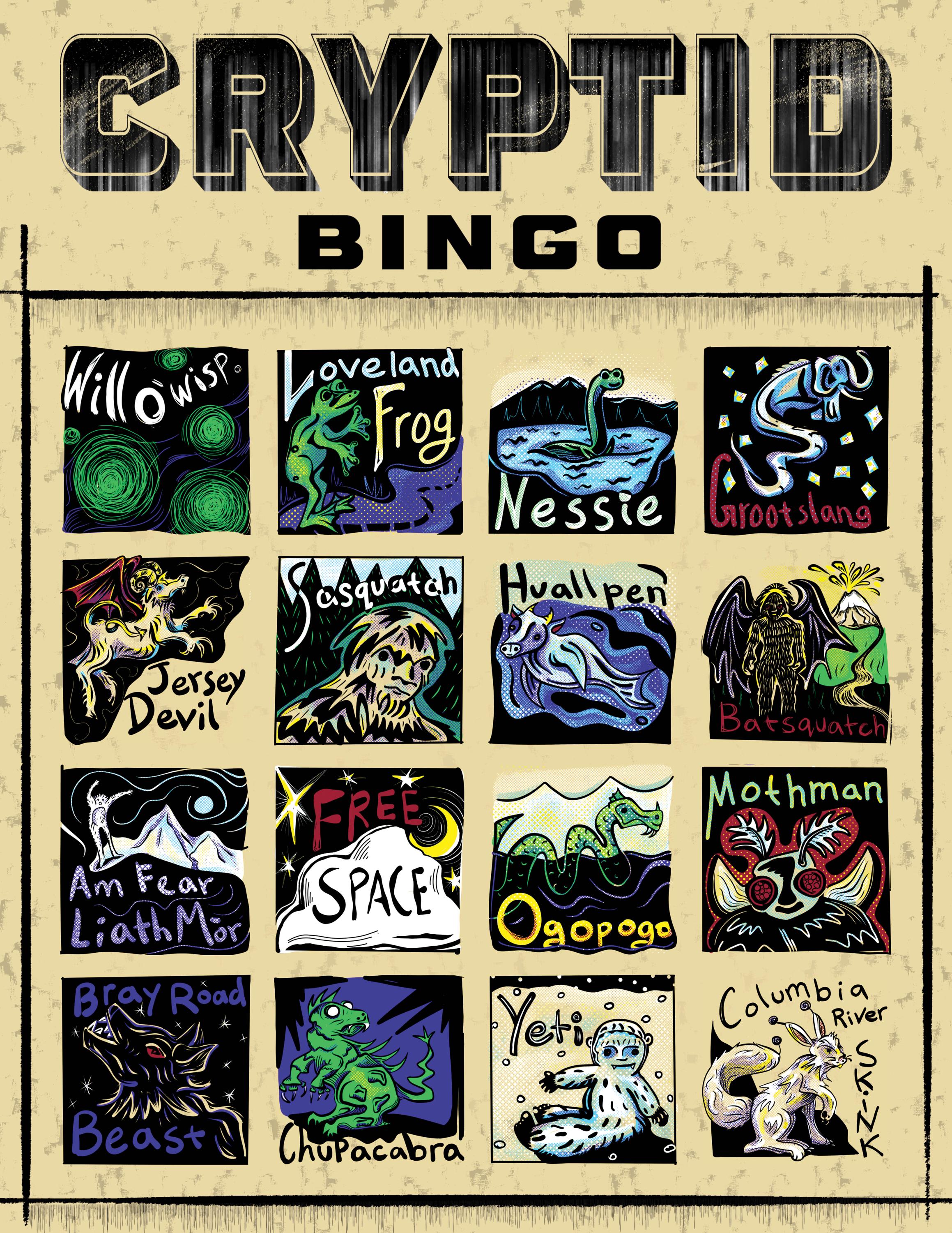 Cryptid Bingo Game | 50 Unique Boards | Retro-style Illustrations | Instant Download PDF ...