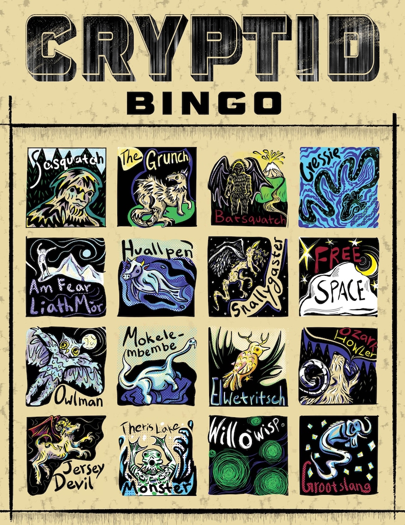 Cryptid Bingo Game | 50 Unique Boards | Retro-style Illustrations ...