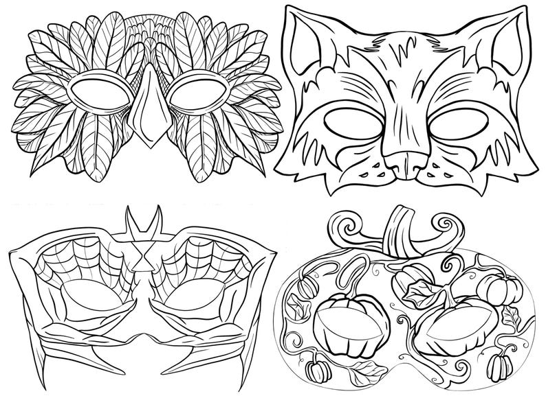 Printable Halloween Mask Outlines for Kids | 11 Unique Hand-drawn ...