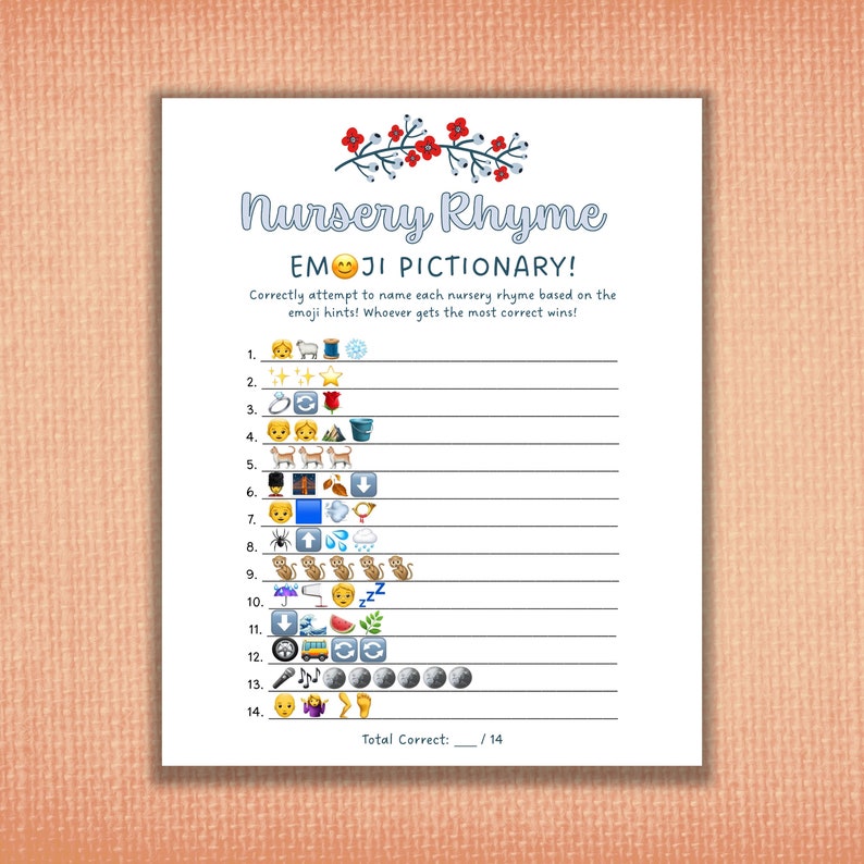 Nursery Rhyme emoji Pictionary Baby Shower Game - Etsy