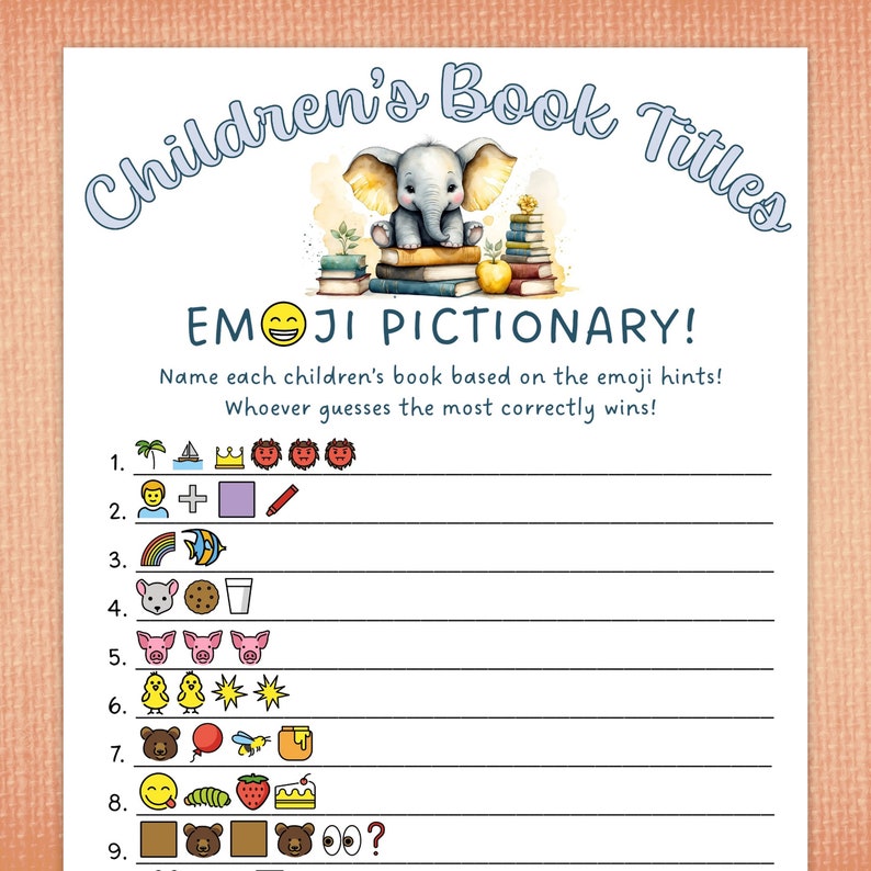Children's Book Emoji Pictionary Baby Shower Game - Digital Download - Etsy
