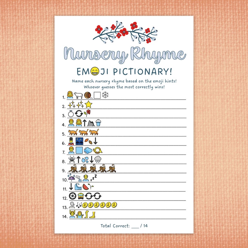 Nursery Rhyme "emoji Pictionary" Baby Shower Game - Etsy