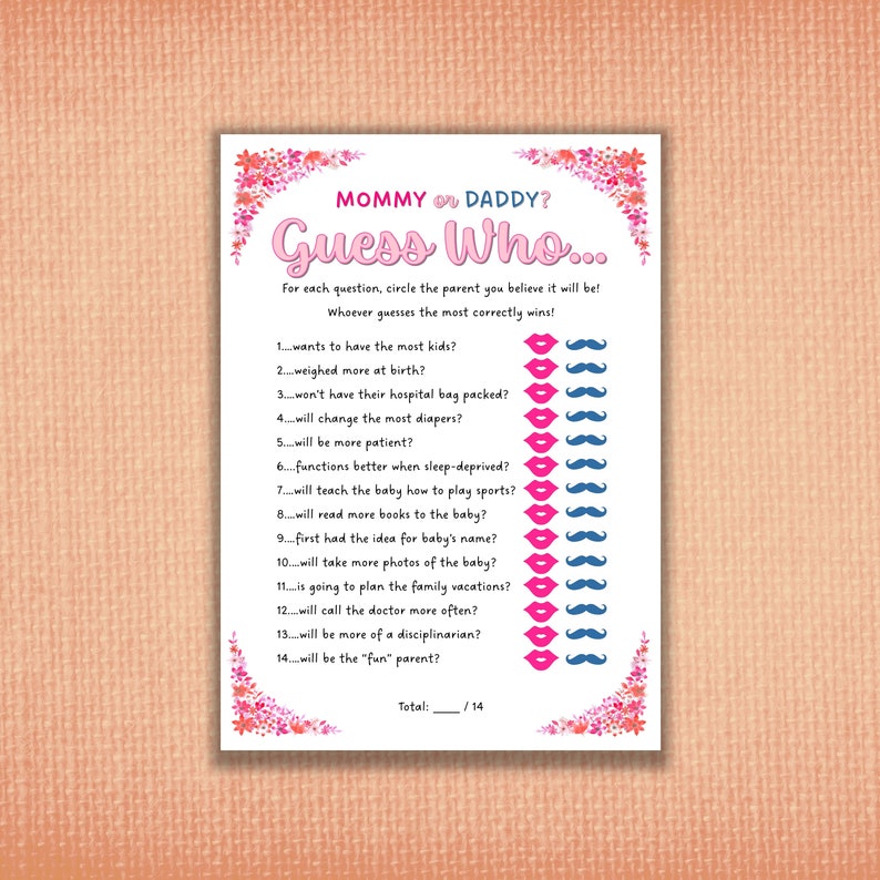 Guess Who Mommy or Daddy Baby Shower Game - It's a Girl Theme - Digital ...