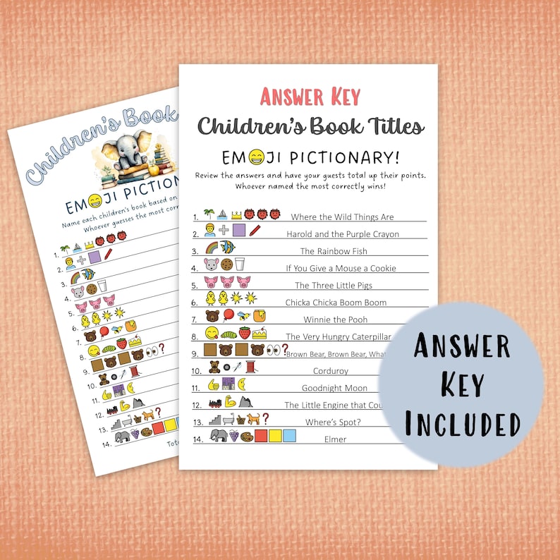 Children's Book Emoji Pictionary Baby Shower Game - Digital Download - Etsy