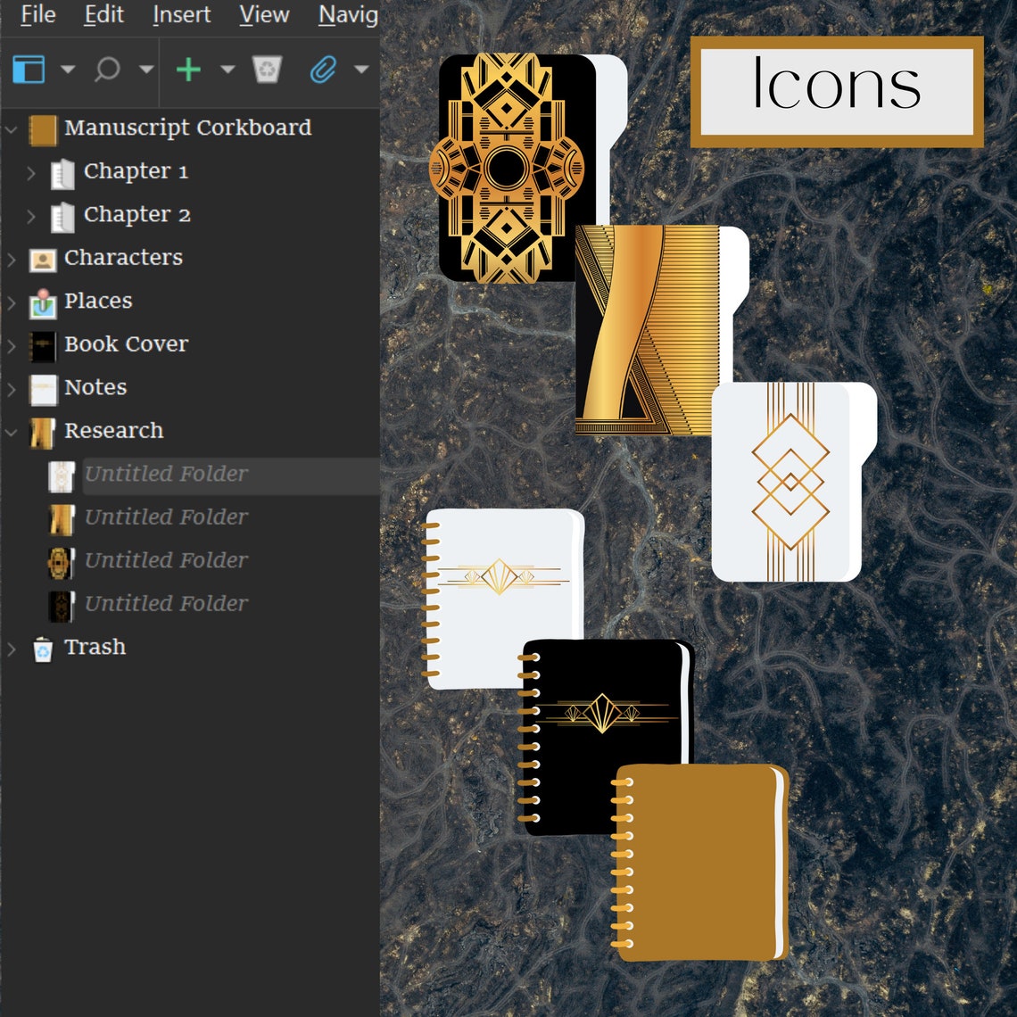 Art Deco Scrivener 3 Theme Download for Windows - 1920s Black, Gold ...