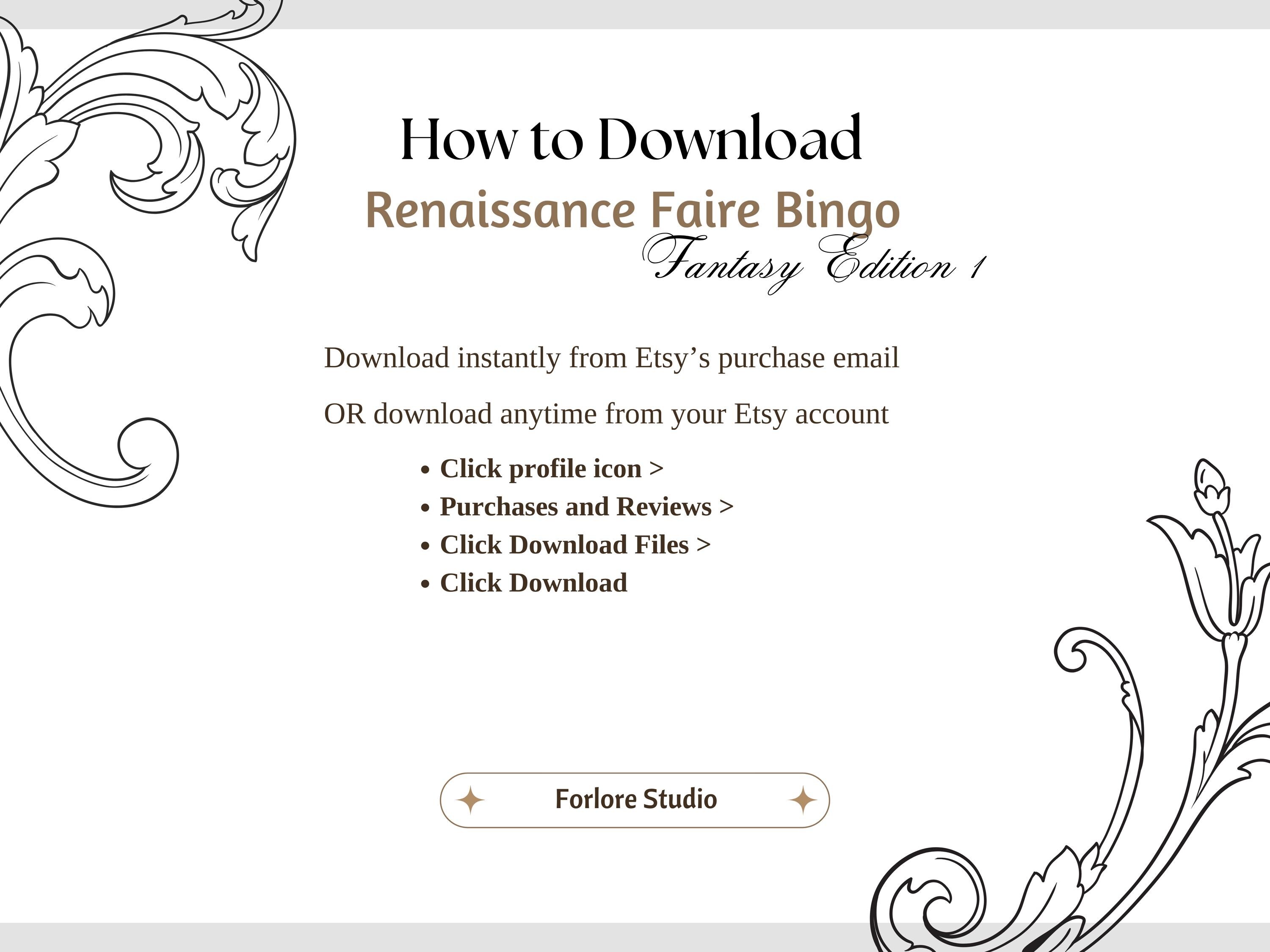 Renaissance Faire Bingo Cards PDF | Digital Download | Renfaire Game ...