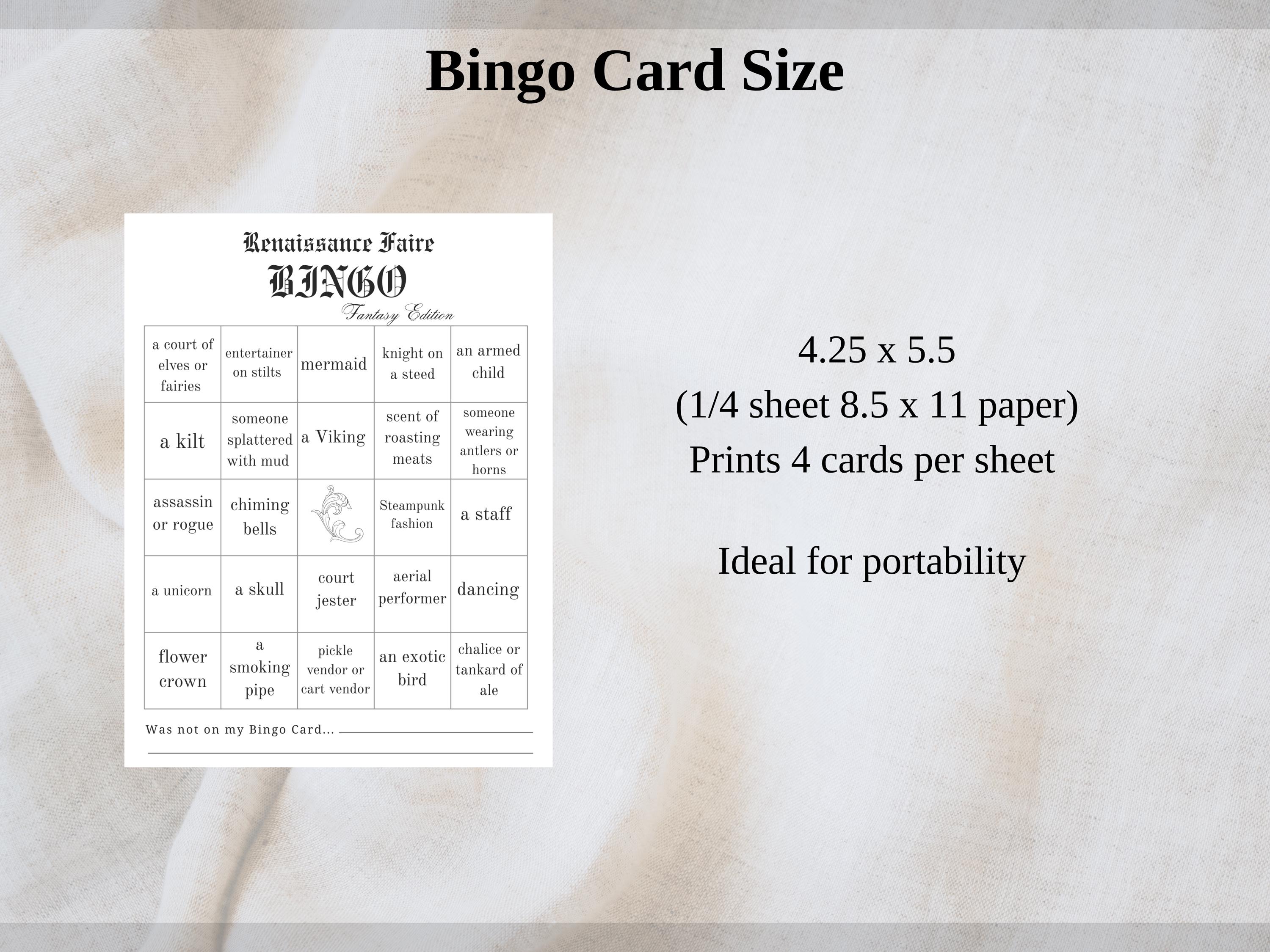 Renaissance Faire Bingo Cards PDF | Digital Download | Renfaire Game ...