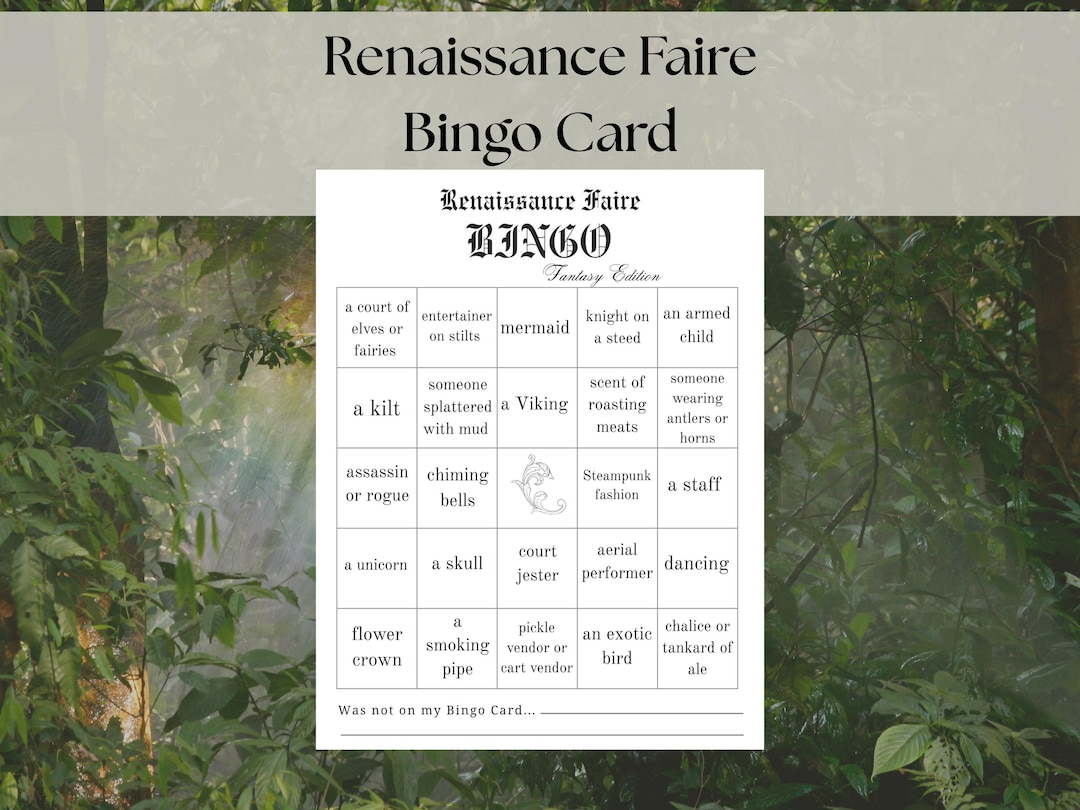 Renaissance Faire Bingo Cards PDF | Digital Download | Renfaire Game ...
