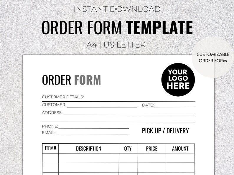 Order Form Template, Custom Order Form, Printable Order Form, Order ...