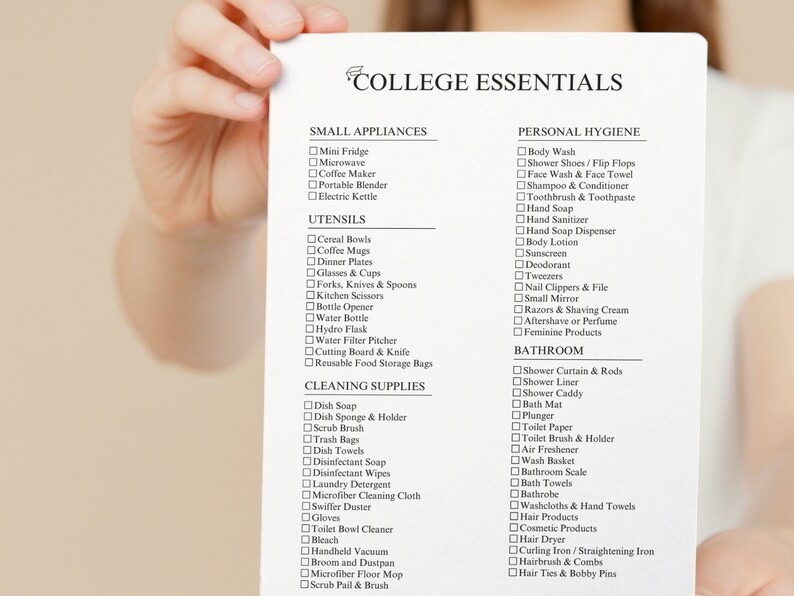 College Essentials Checklist, Freshmen Move-in Prep, Printable Dorm ...