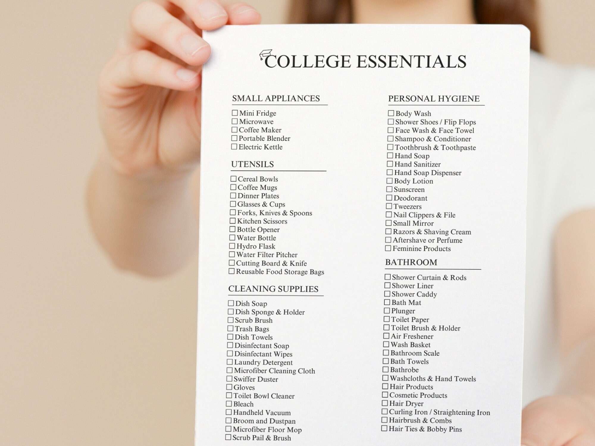 College Essentials Checklist, Freshmen Move-in Prep, Printable Dorm ...
