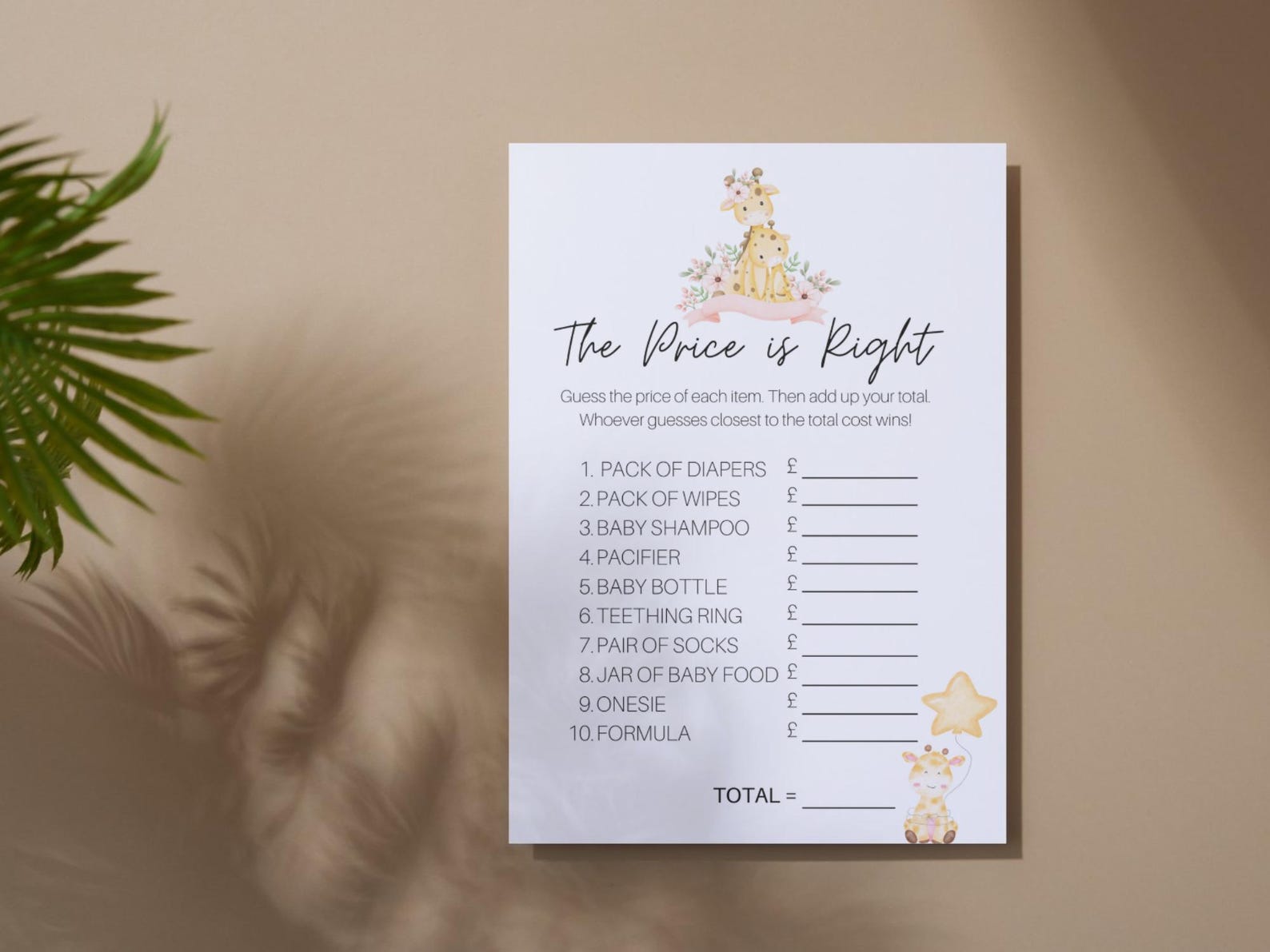 Giraffe Baby Shower Games, Printable Baby Shower Games, Animal Baby ...