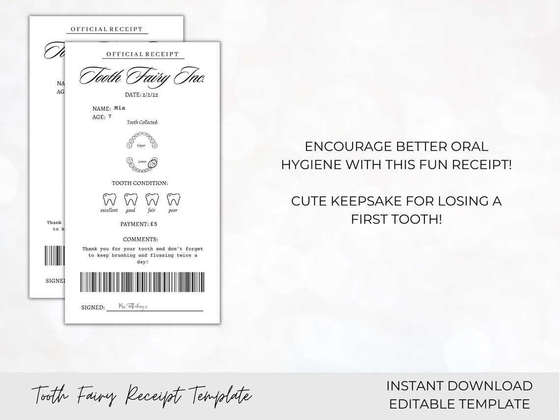 Tooth Fairy Receipt Template, Receipt Template, Tooth Fairy Letter ...