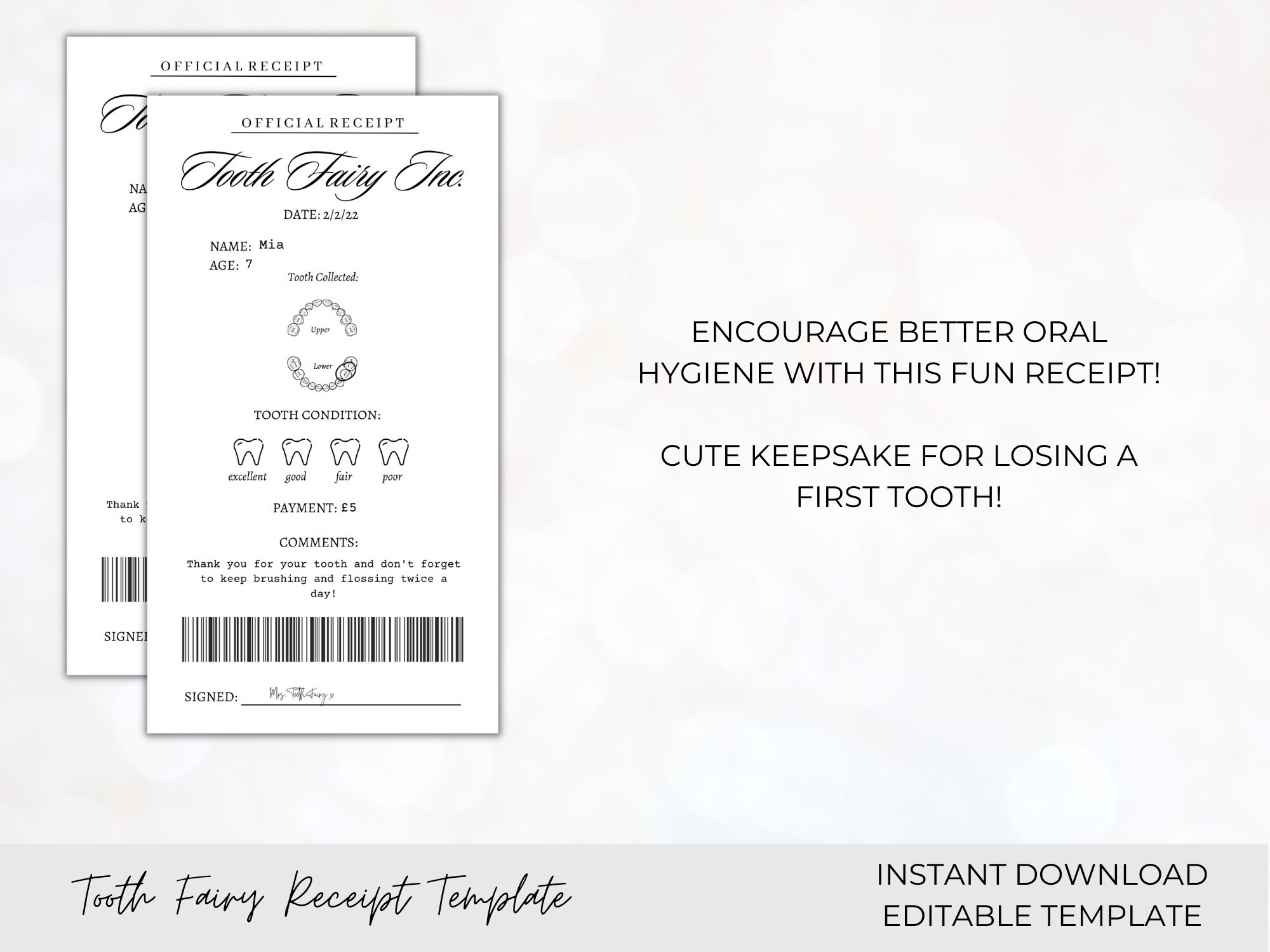 Tooth Fairy Receipt Template, Receipt Template, Tooth Fairy Letter ...