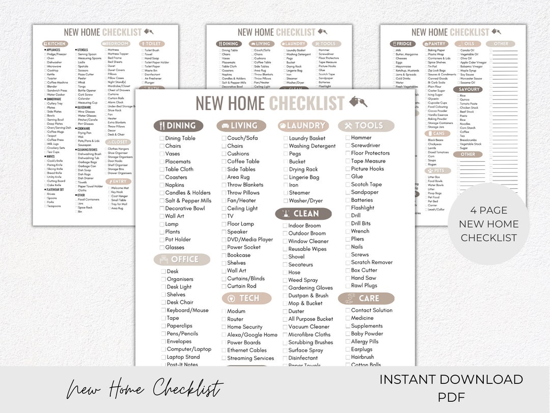 New Home Checklist, New Home Essentials List, First Home Checklist ...