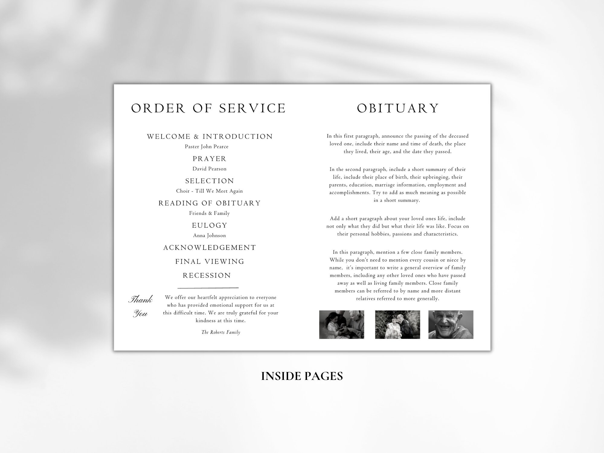 Minimalist Funeral Program Template, Printable Order of Service ...