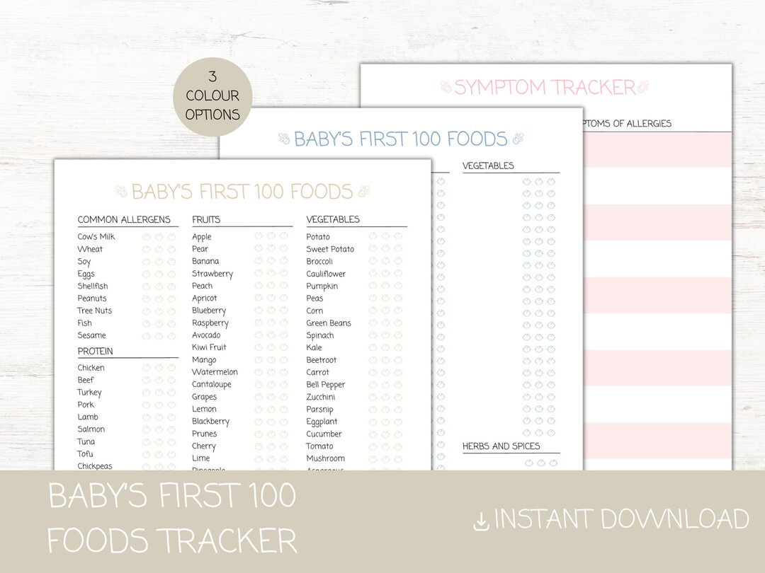 Baby Food Diary, Baby Food Tracker Printable, Baby's First Foods ...